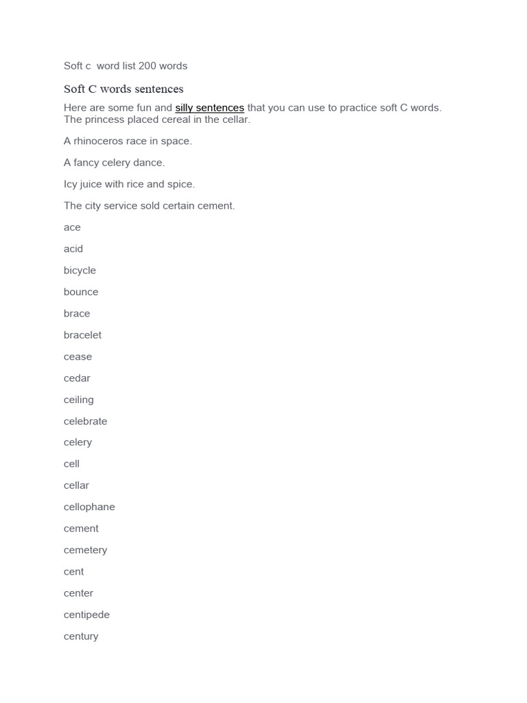 Sof and Hard C Word List | PDF