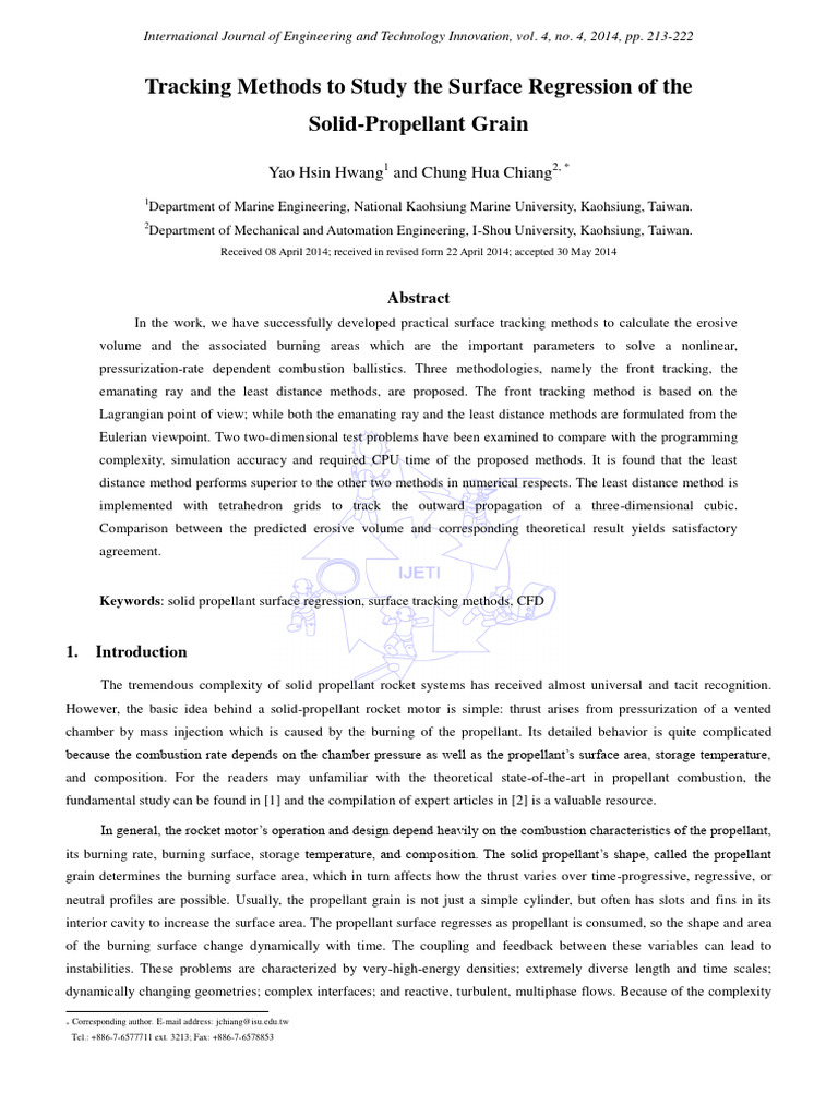 (1library - Net) Tracking Methods To Study The Surface Regression of The Solid Propellant Grain ...