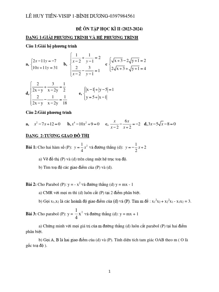 On Hk2-Tuyen Sinh 10 2023-2024 | PDF