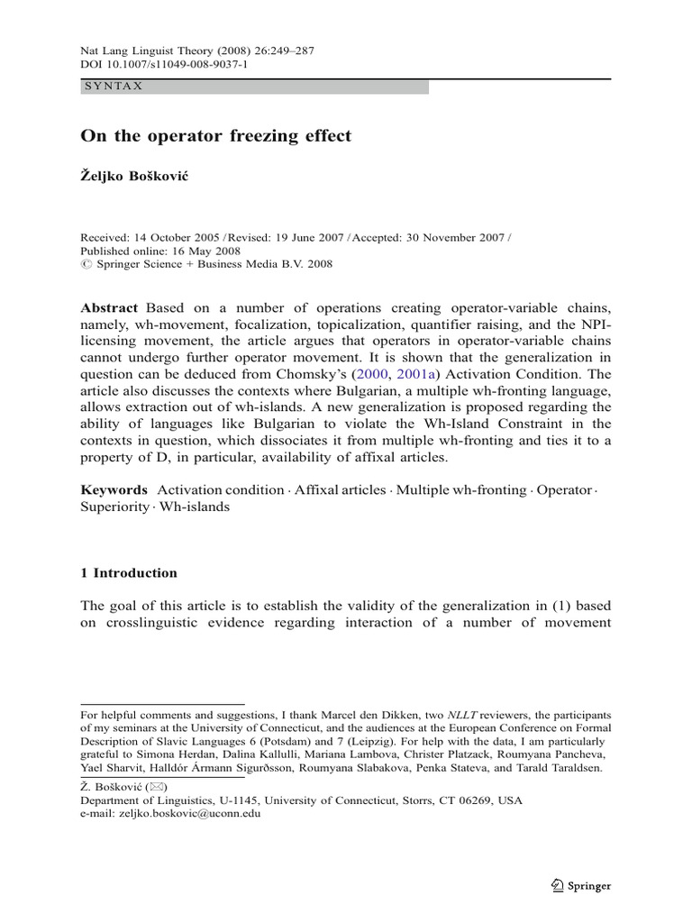 Boskovic, Freezing | PDF | Cognitive Science | Semantics