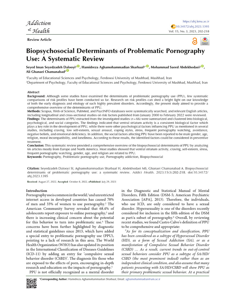 Biopsychosocial Determinants of Problematic Pornography Use, A Systematic | PDF | Sexual ...