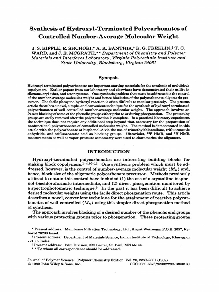 Synthesis of Hydroxyl Terminated Polycar | PDF | Tetrahydrofuran | Physical Sciences