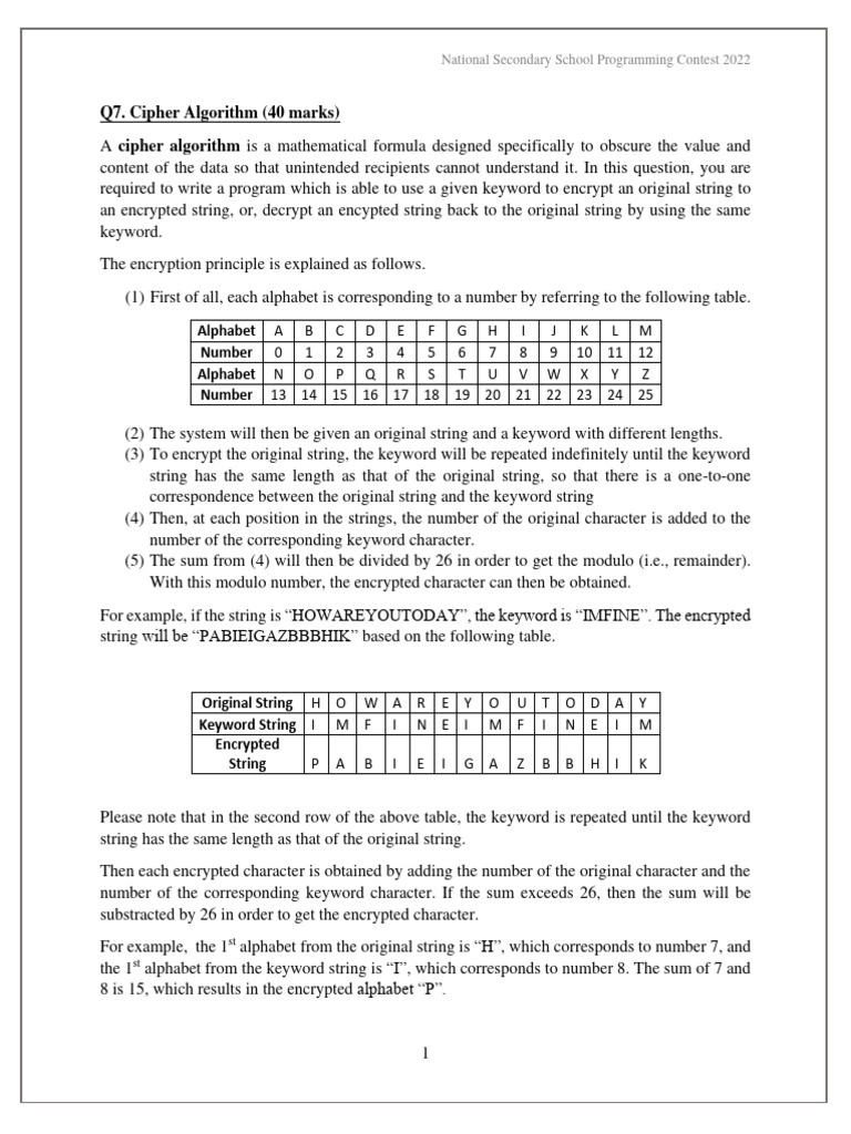 Q07 - Cipher Algorithm - 40 Marks | PDF | Encryption | String (Computer Science)