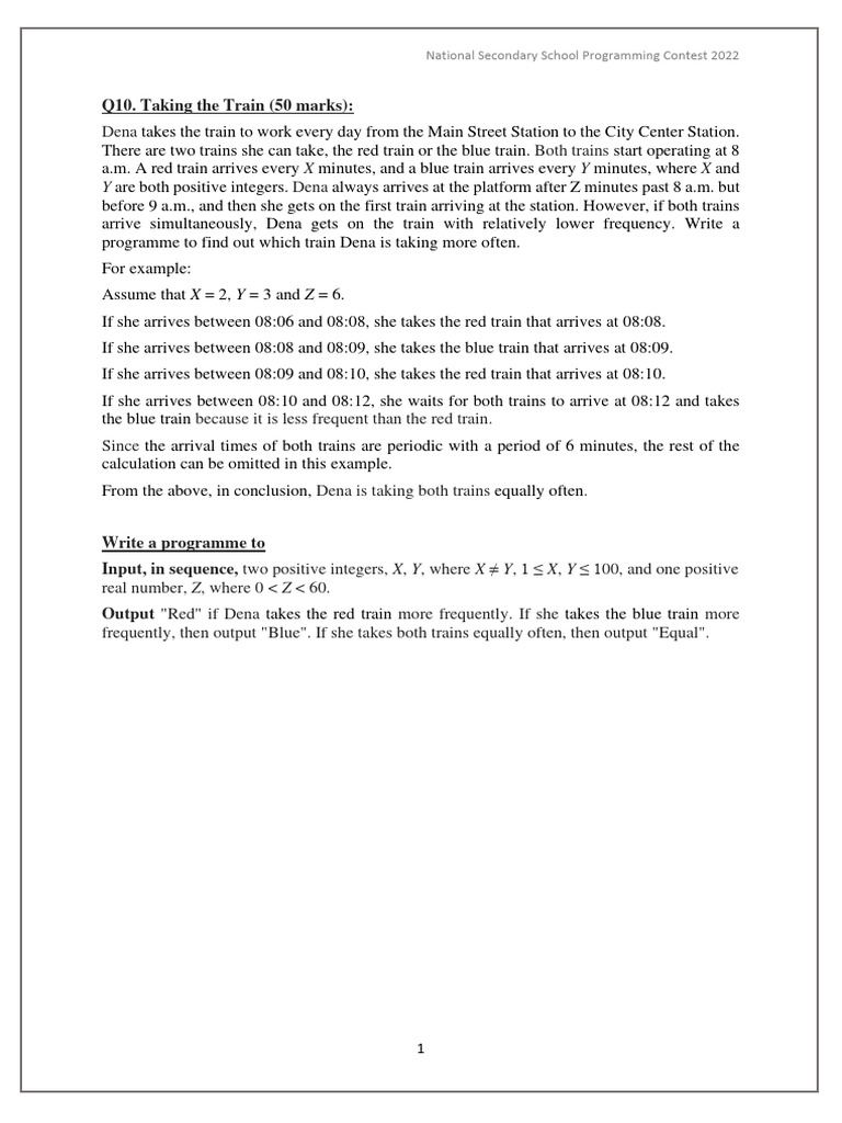 Q10 - Taking The Train - 50 Marks | PDF | Mathematics | Applied Mathematics