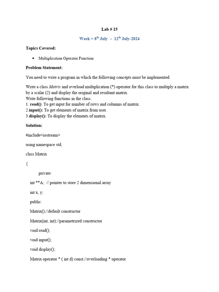 CS201 (P) ProblemStatement | PDF | Matrix (Mathematics) | Constructor (Object Oriented Programming)