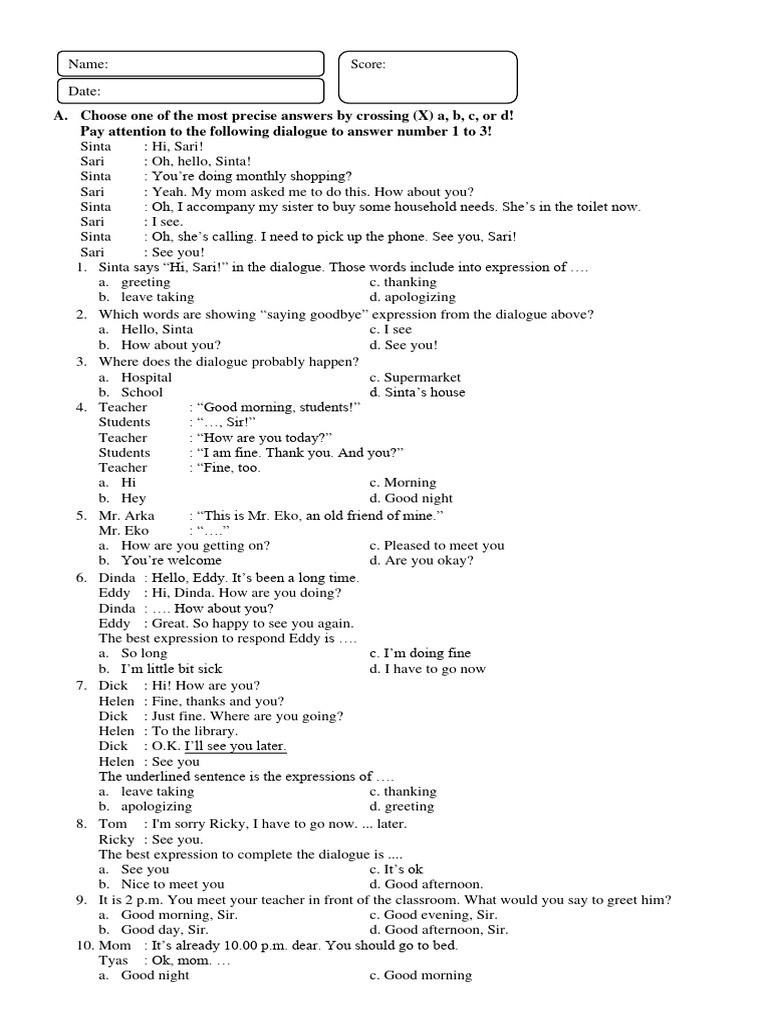6168 1 - Worksheet Greeting and Saying Goodbye | PDF
