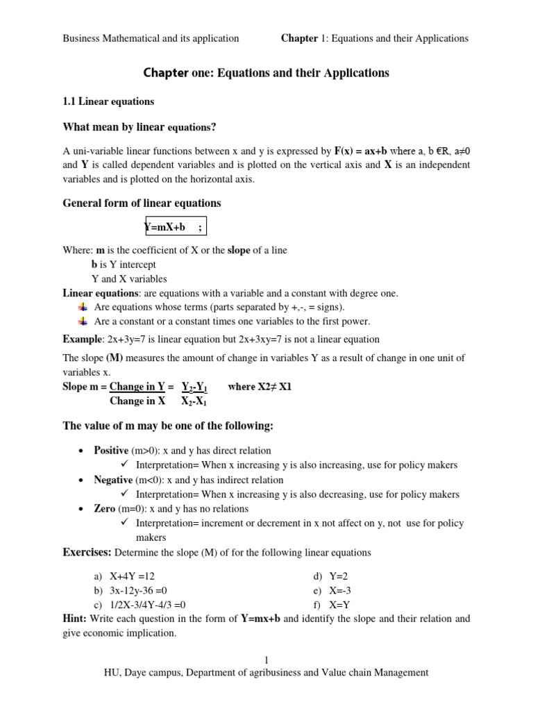 22.hudc Business Mathematics Chapter 1 | PDF | Algebra | Economics