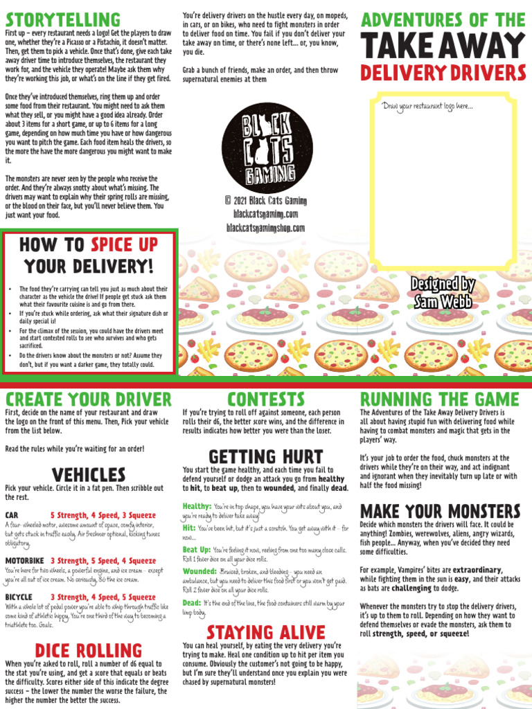 Take Away Drivers Pizza Menu Rulesheet | PDF