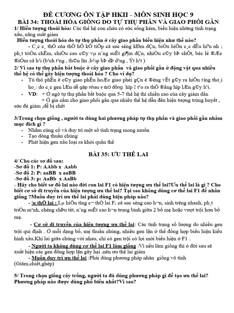 Đề cương Sinh 9 HKII - 2024 | PDF