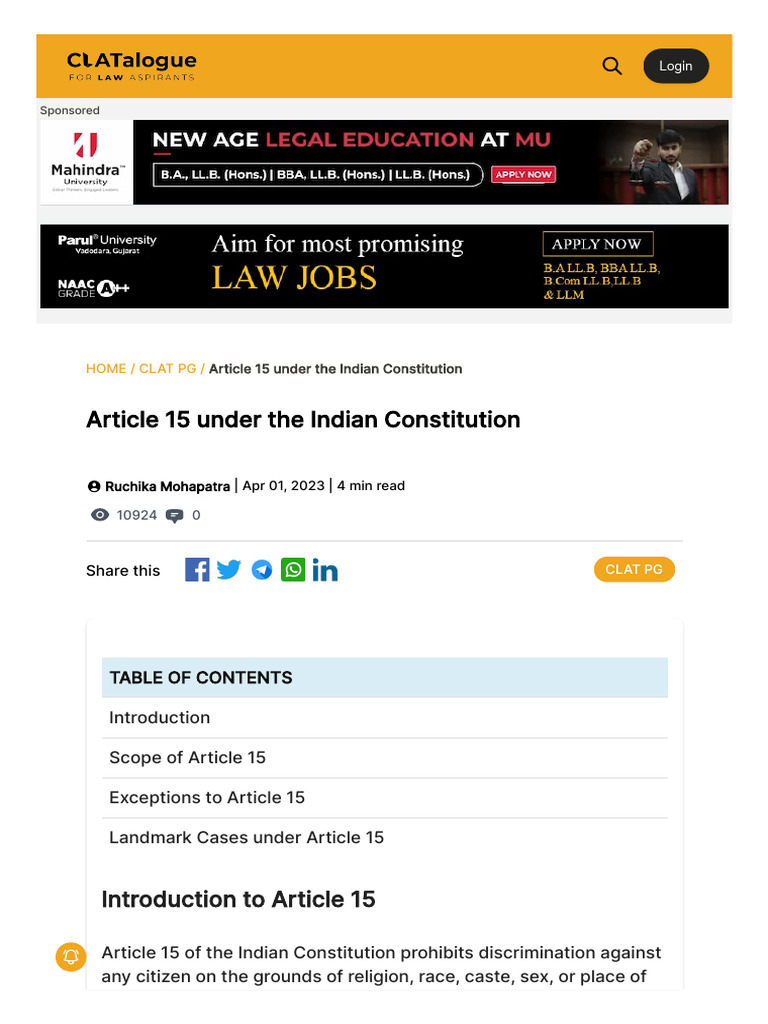 Overview of Article 15 in India | PDF | Government | Civil Rights And ...