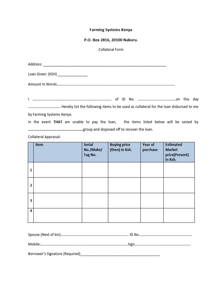 Collateral Form | PDF | Finance & Money Management