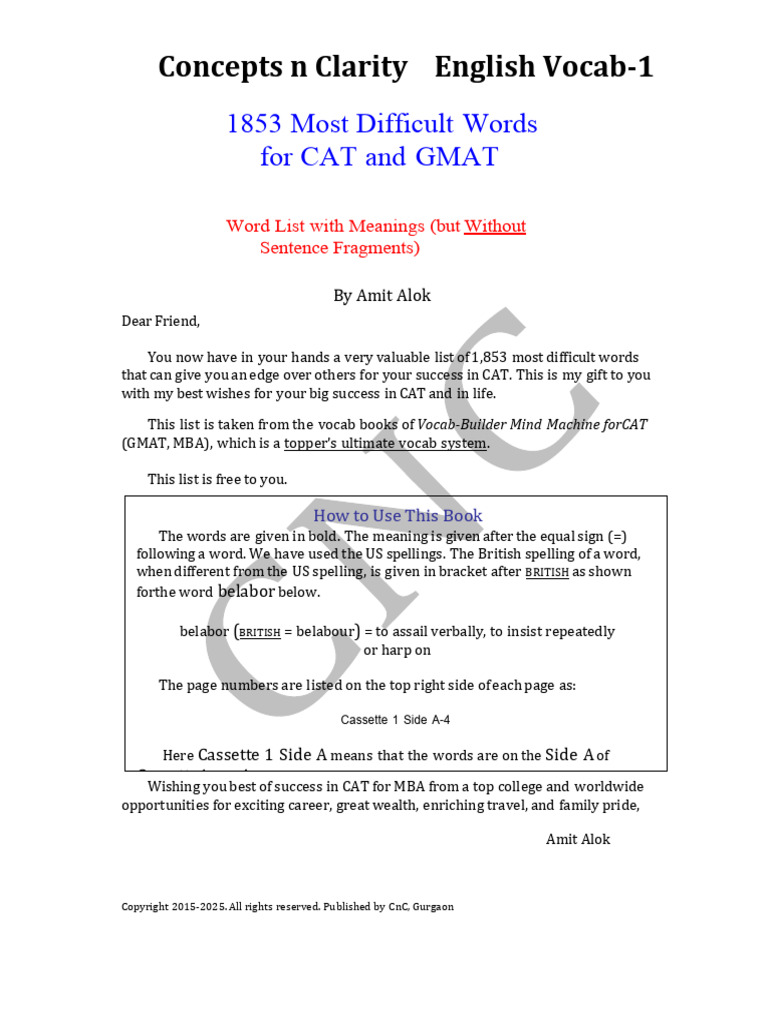 1853 Most Difficult Words For CAT and GMAT | PDF | Foreign Language ...