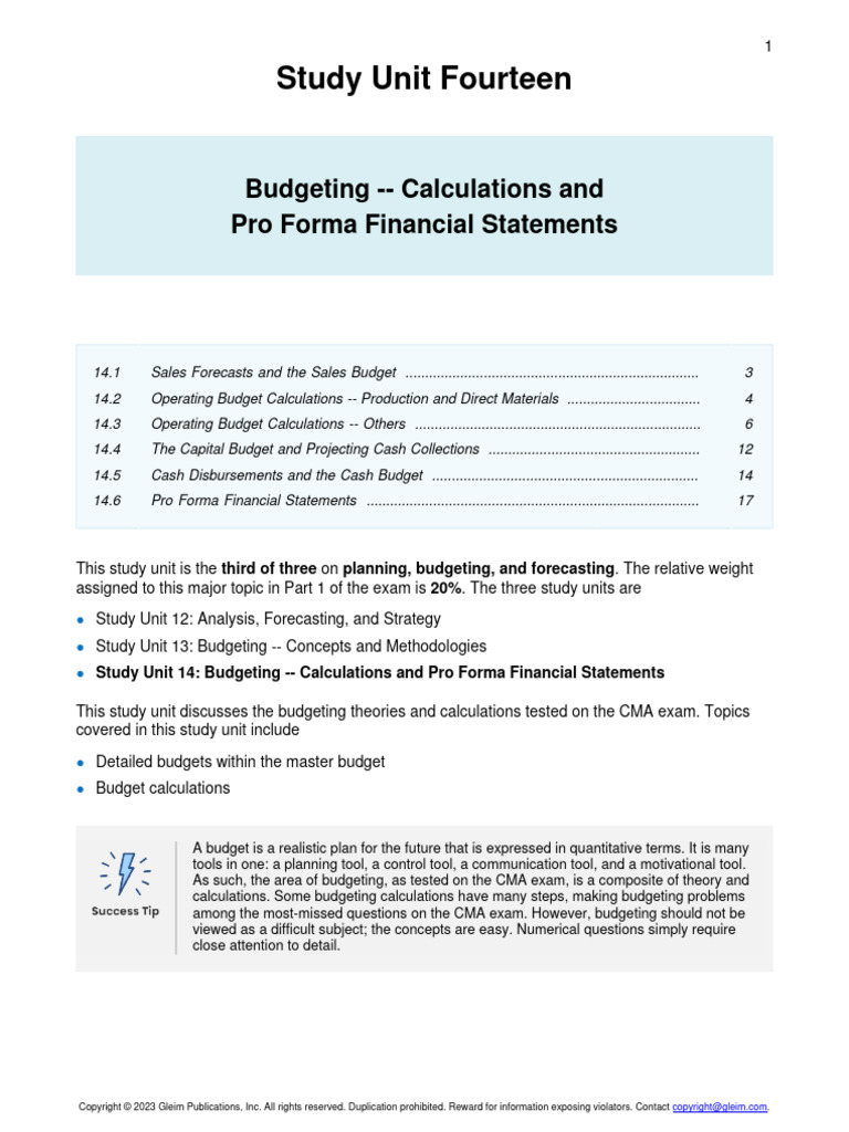 Budgeting - Calculations and Pro Forma Financial Stat | PDF | Gross ...