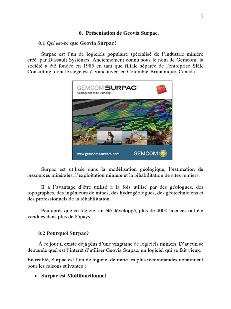 Guide Pratique de Geovia Surpac | PDF | Interface graphique | Microsoft ...