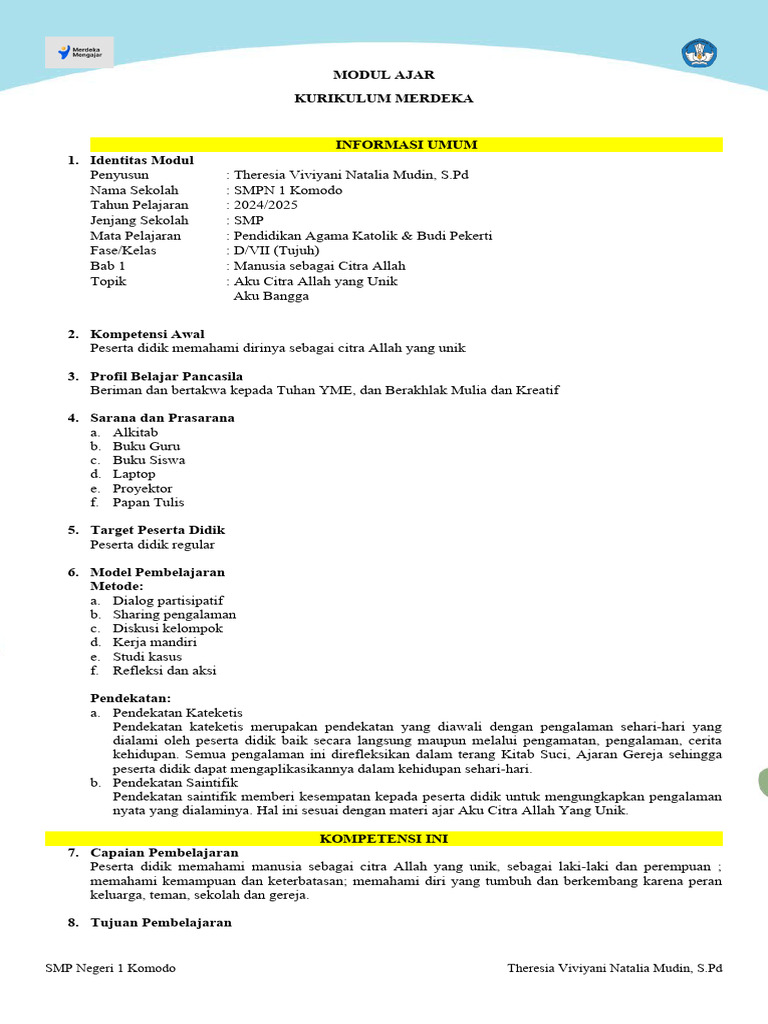 Modul Ajar Topik 1 Kumer Kelas 7 | PDF | Karier & Perkembangan ...