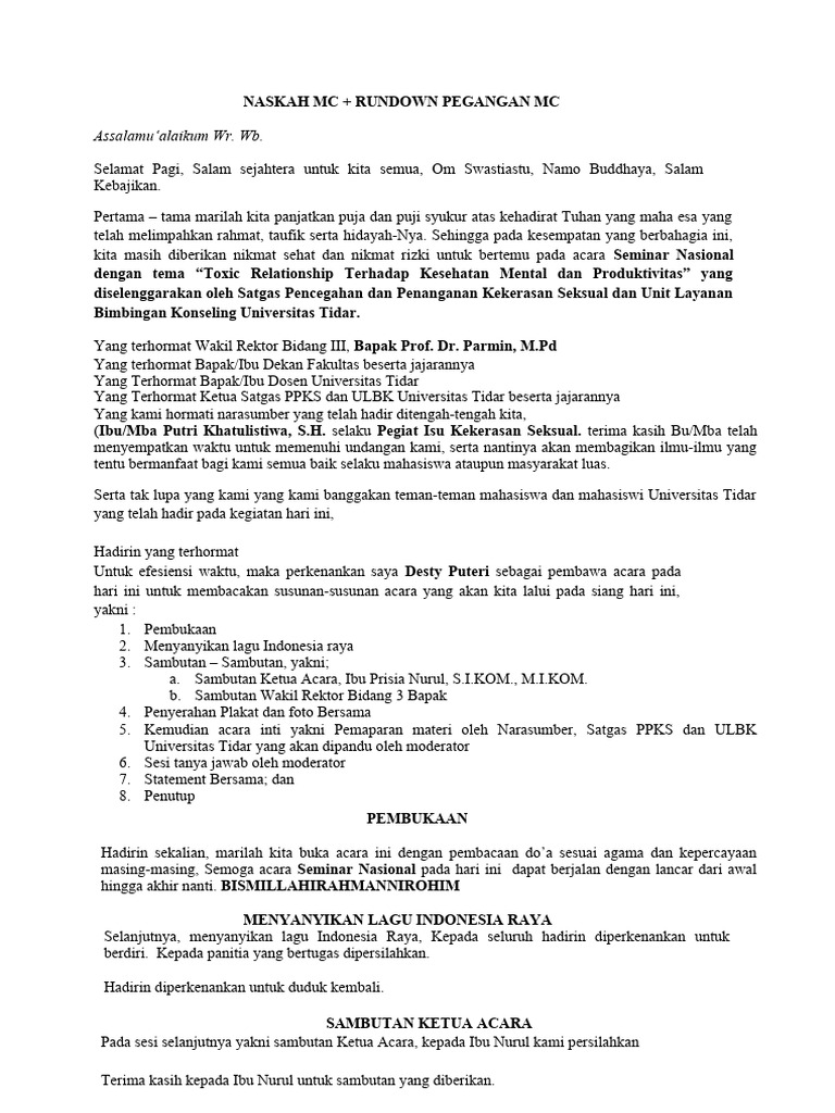 Naskah MC Seminar Nasional | PDF | Ilmu Sosial | Agama & Spiritualitas