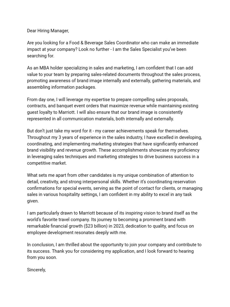 Marriott cover letter | PDF
