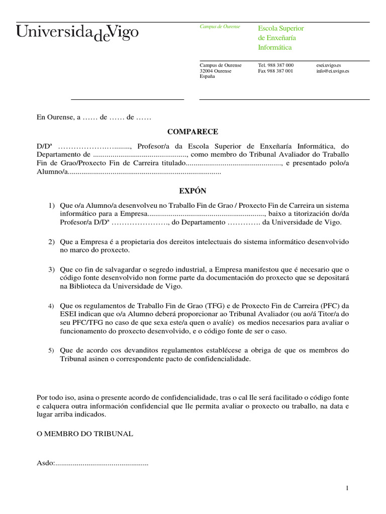 PactoConfidencialidadeTribunalTFG PFC | PDF