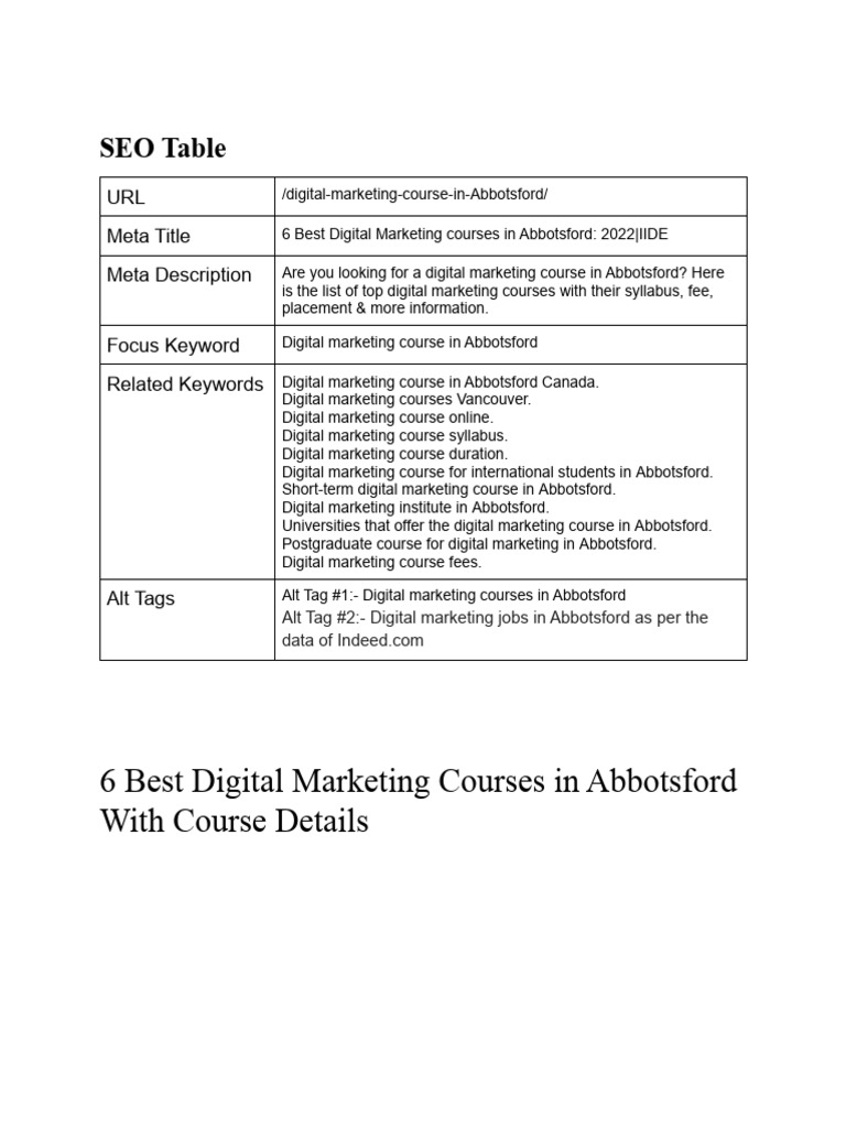 SEO Table | PDF | Digital Marketing | Search Engine Marketing