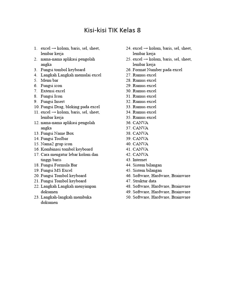 Kisi Kisi TIK Kelas 8 ASAS Genap 2024 | PDF