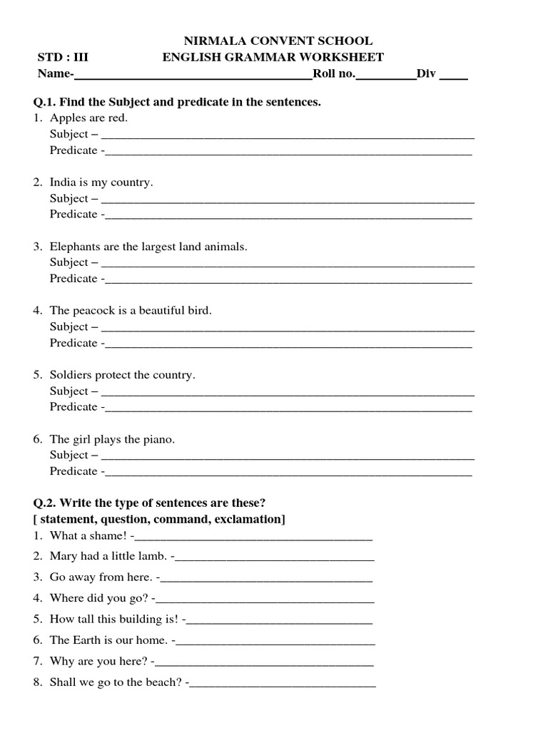 Grade 3 English Grammar Worksheet | PDF | Language Arts & Discipline | Foreign Language Studies