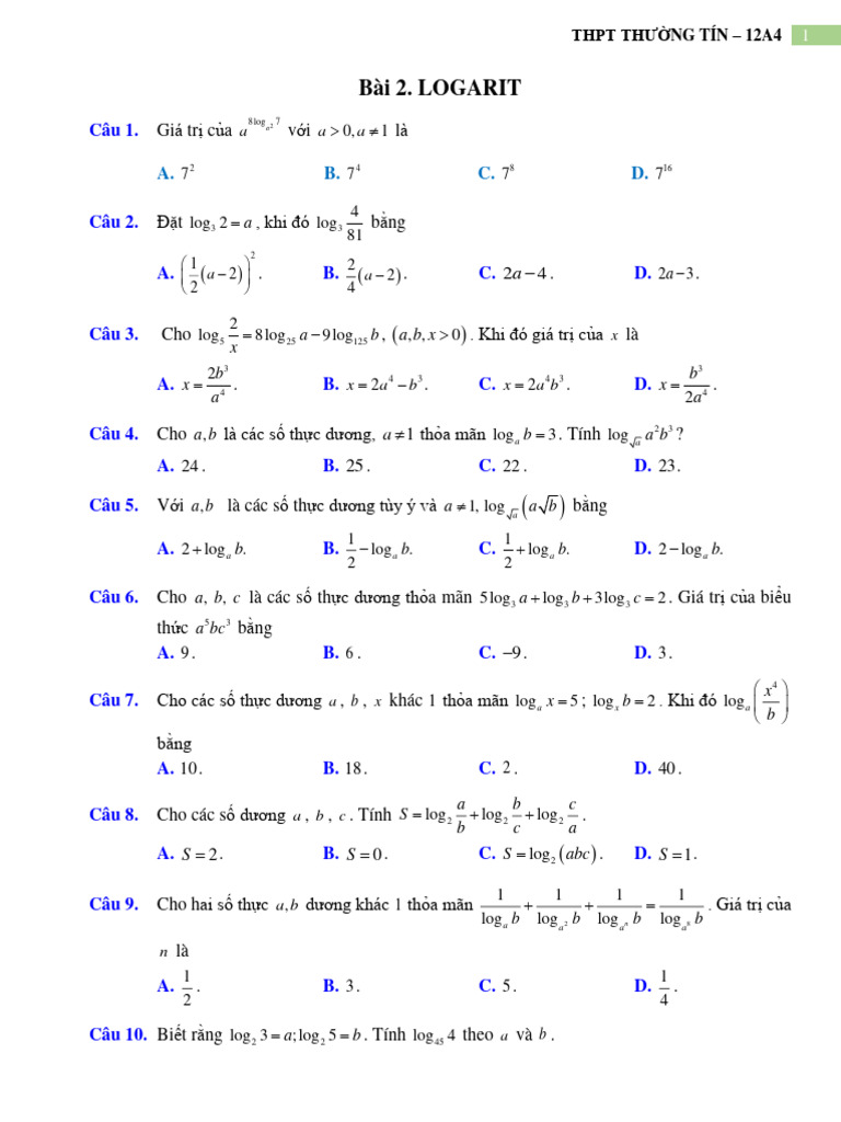 Bài 2+3. Logarit-Hàm Số Mũ, Logarit | PDF