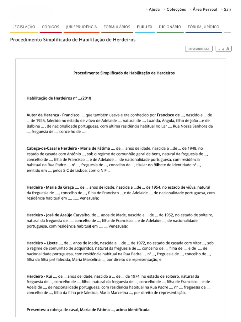 Procedimento Simplificado de Habilitação de Herdeiros | PDF