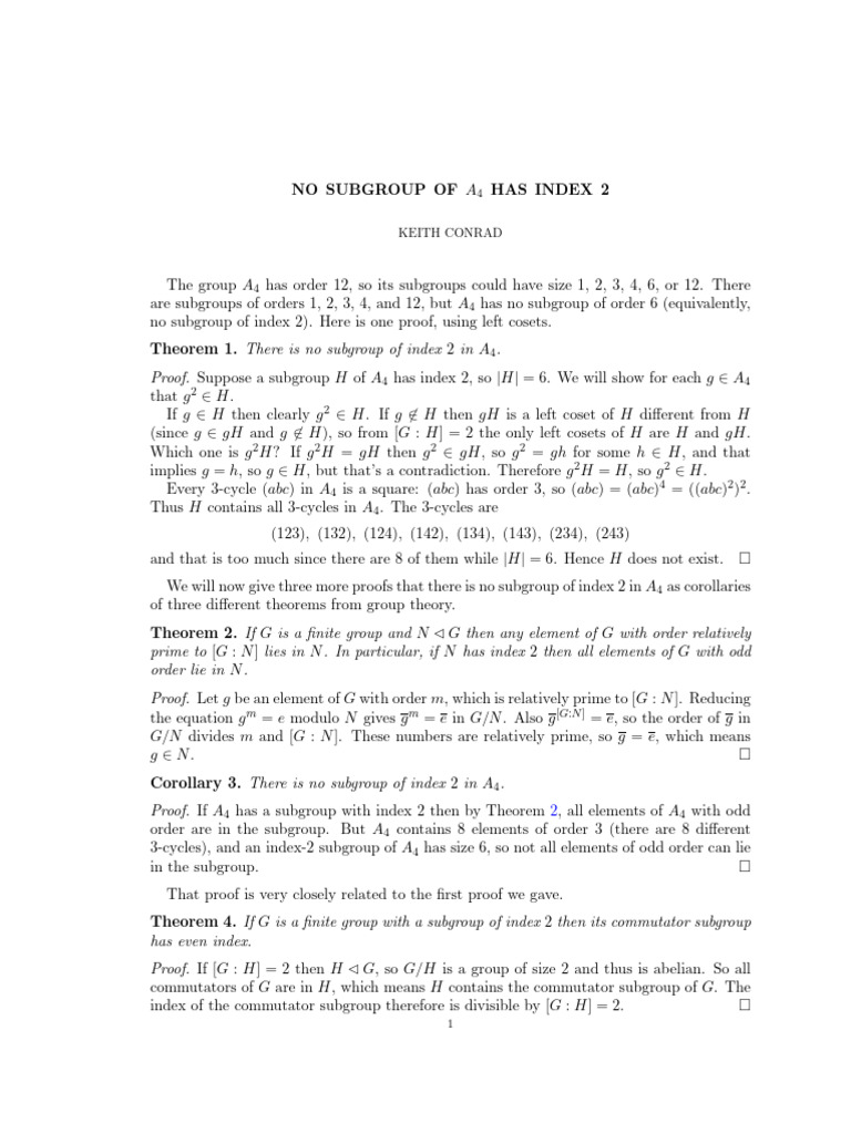 Subgroup of A4 | PDF | Index Of A Subgroup | Group (Mathematics)