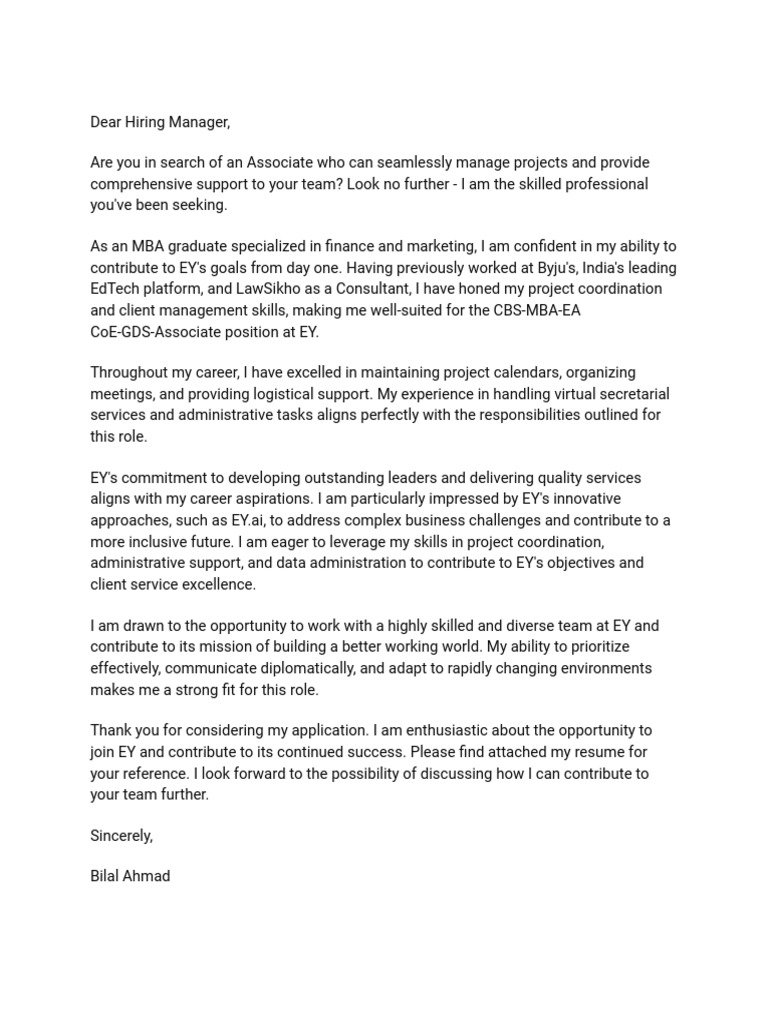 Cover Letter EY | PDF