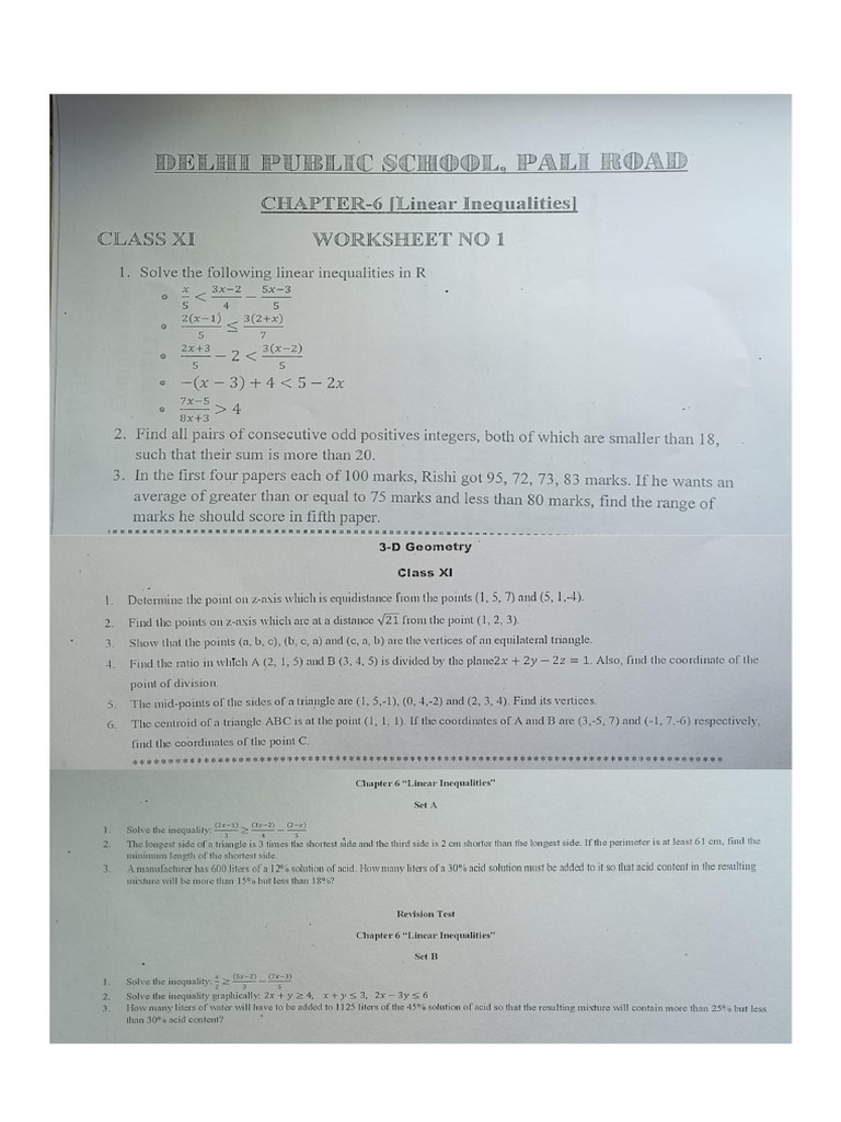 Class Xi Mathematics Holiday Homework Pdf