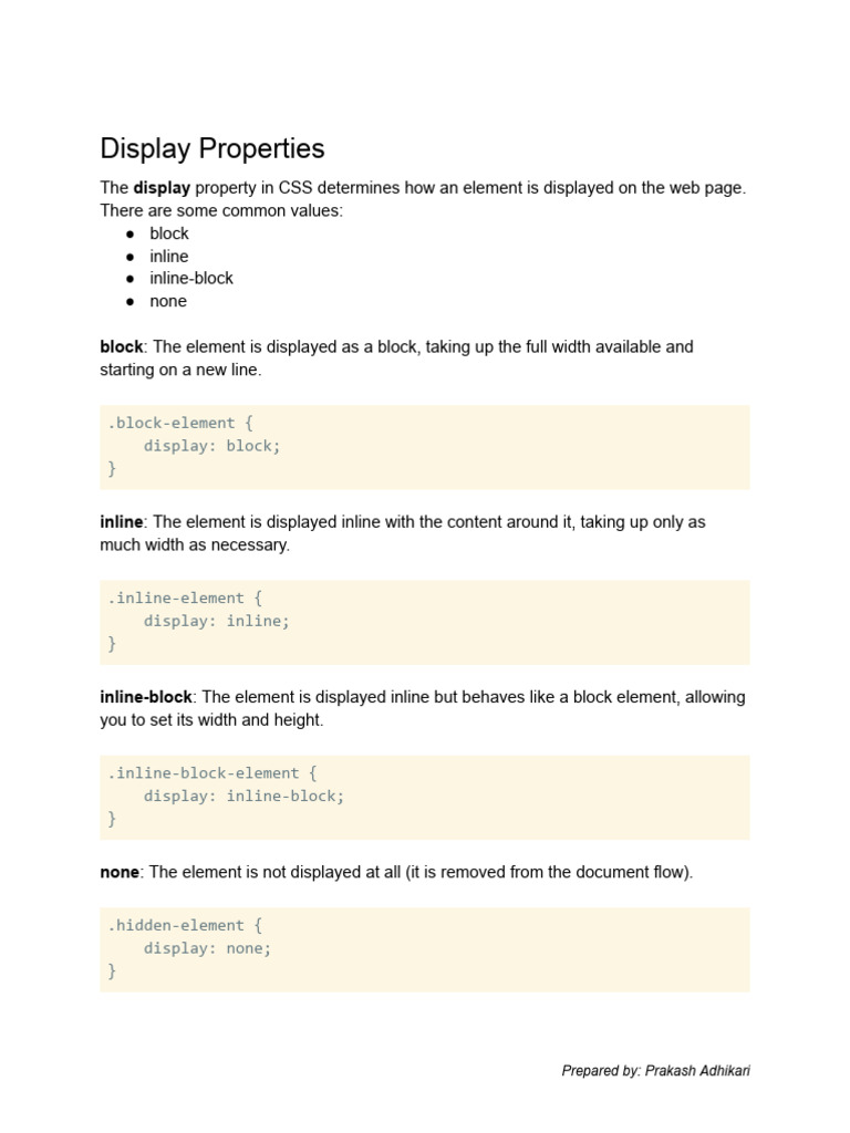 3.6. Display Properties, Spacing, Positioning | PDF | Html Element ...