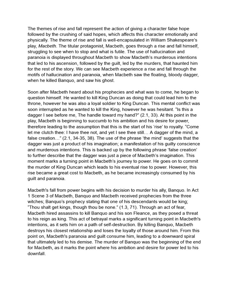 Macbeth's Rise and Fall Using Motifs - English Assignment #2 | PDF ...