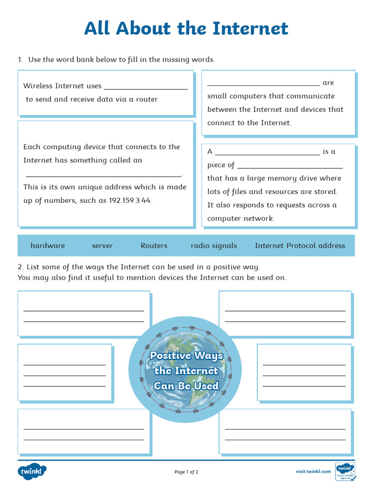 All About the Internet Activity Sheet | PDF | Internet Protocols | Internet
