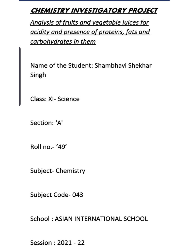 Chemistry Investigatory Project 11 Science | PDF