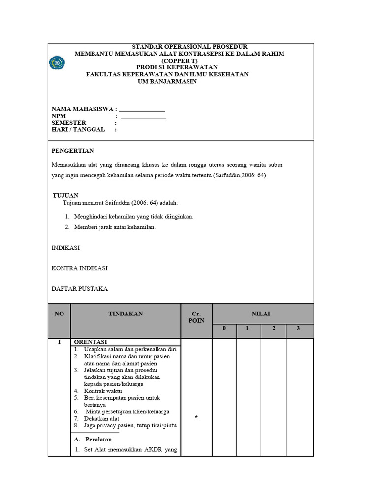 SPO Pemasangan AKDR | PDF | Kesehatan Holistik | Sains & Matematika