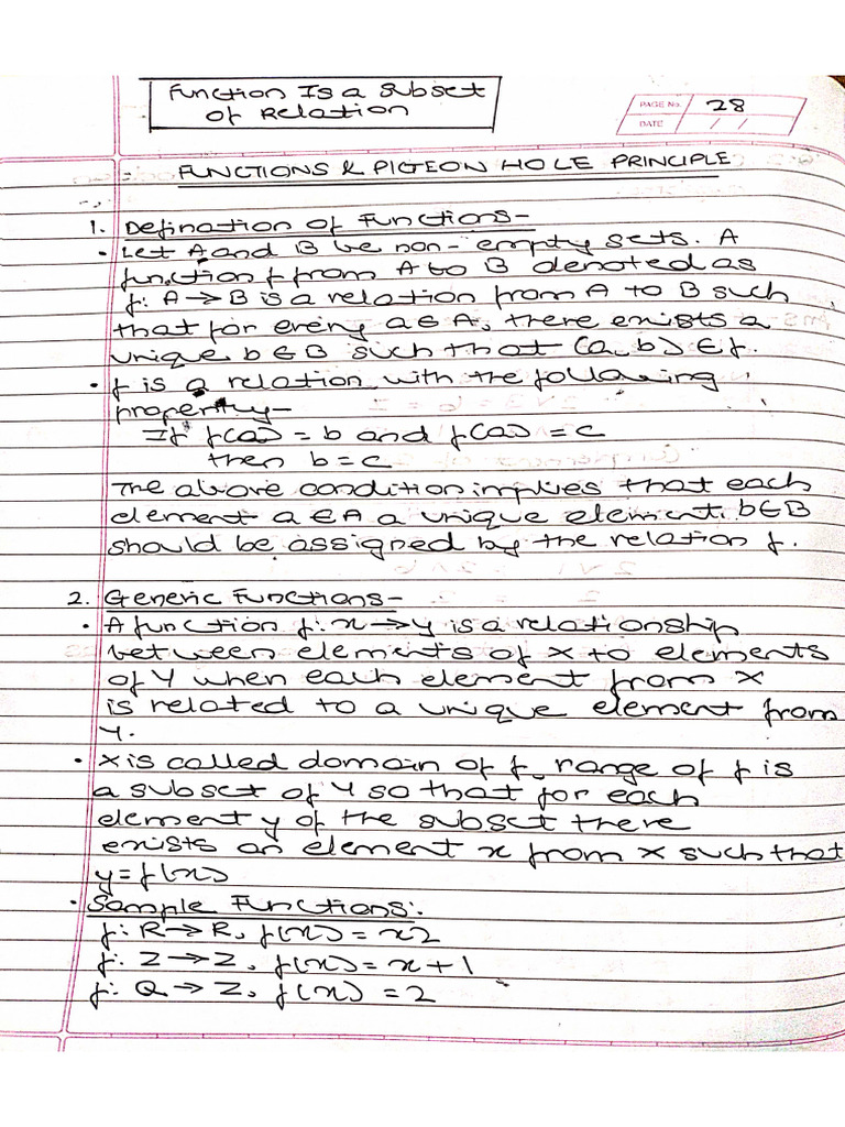 Functions & Pigeon Hole Principle Notes | PDF