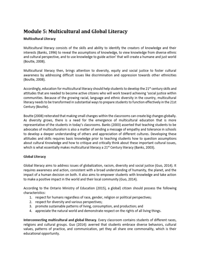 Module 5 Multicultural and Global Literacy | PDF | Learning | Cross ...