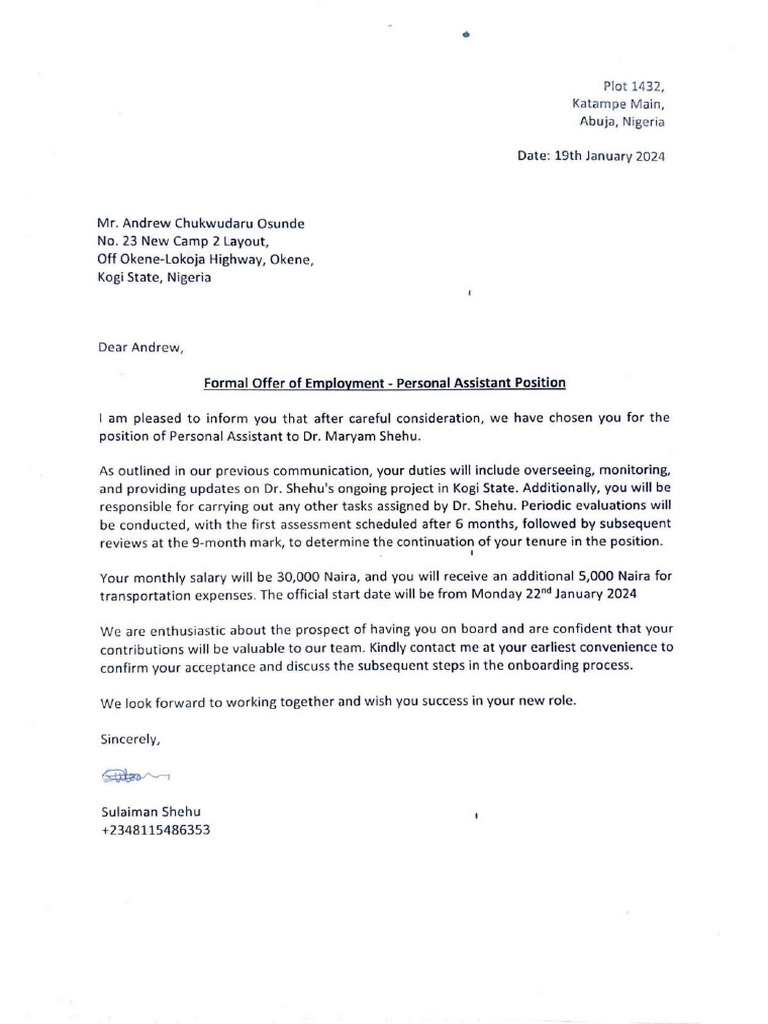 Official Employment Letter | PDF