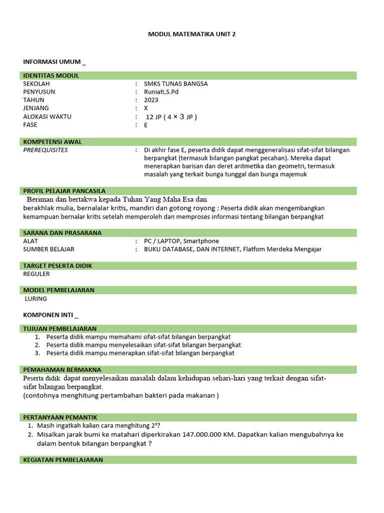 Modul Matematika Unit 2-1 | PDF