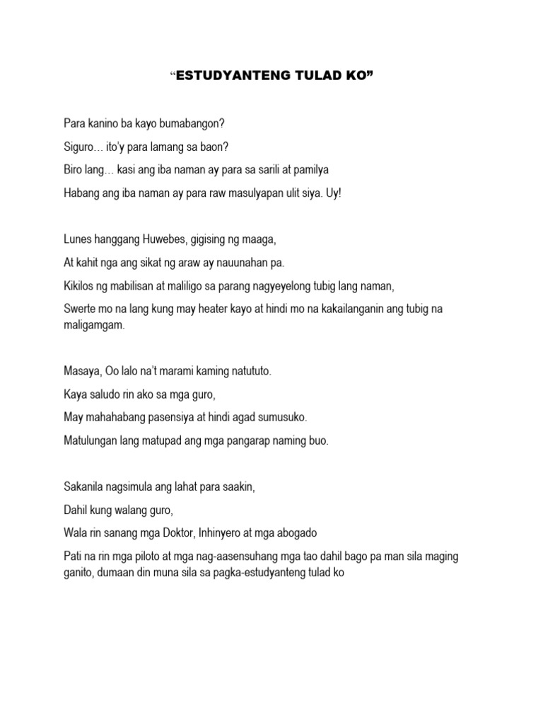 Estudyanteng Tulad Ko (Sulyap-Malayang Tula) | PDF