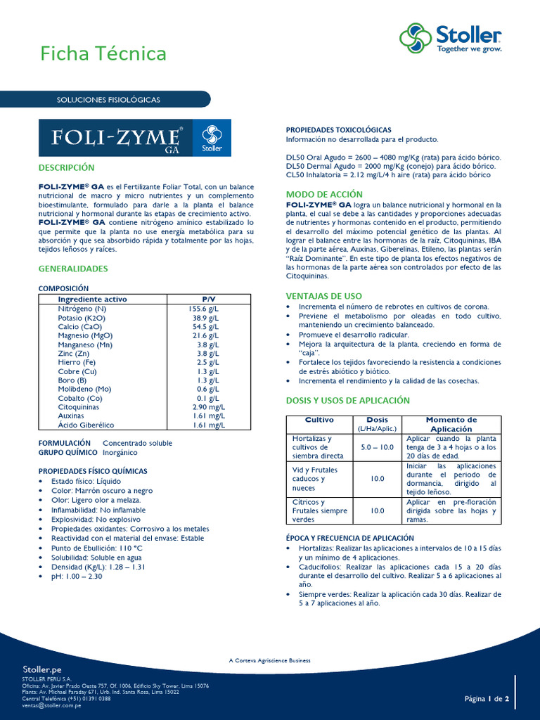 FT Folizyme GA | PDF | Hormona Vegetal | Agua