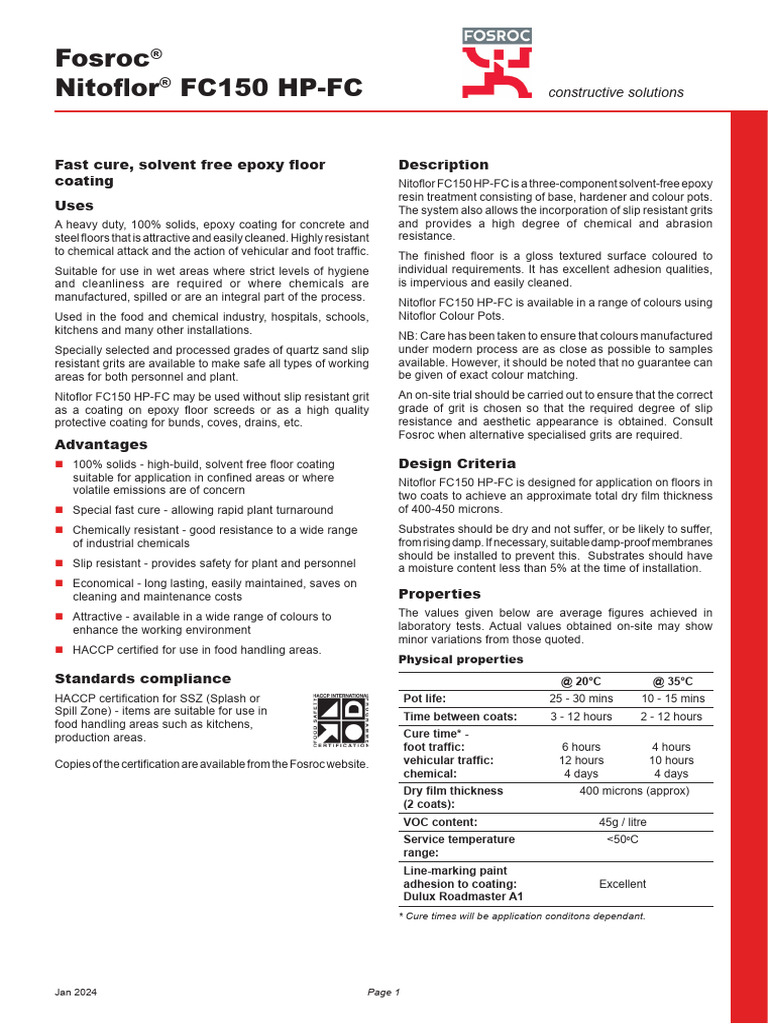 Fosroc Nitoflor FC150 HP-FC TDS | PDF | Epoxy | Paint