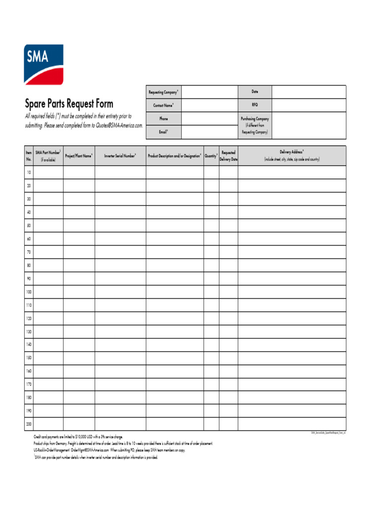 Spare Parts Request Form Instructions | PDF