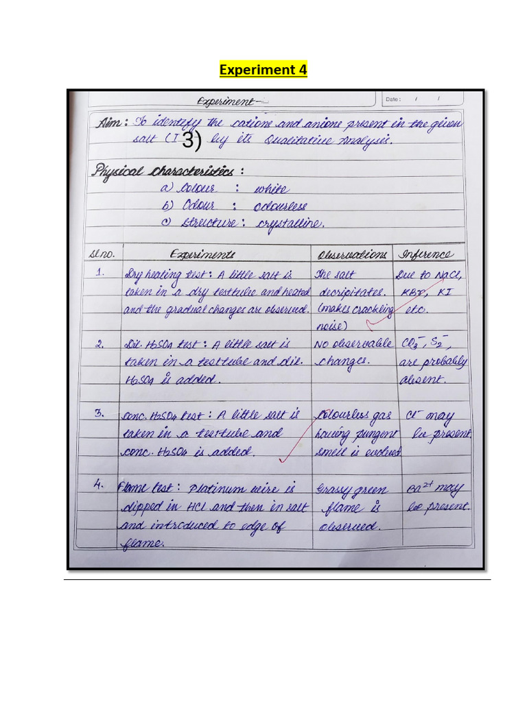 Experiment 4 BaCl2 Salt Analysis | PDF