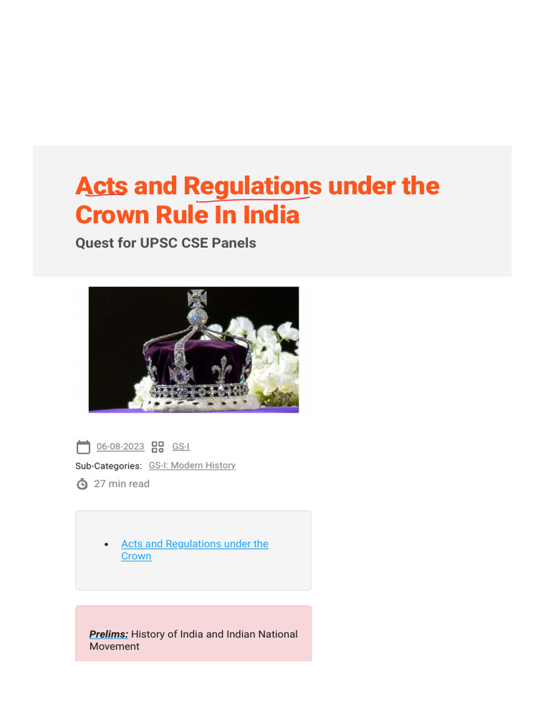 Acts Under Crown Rule in India | PDF | British Raj | Government Of India