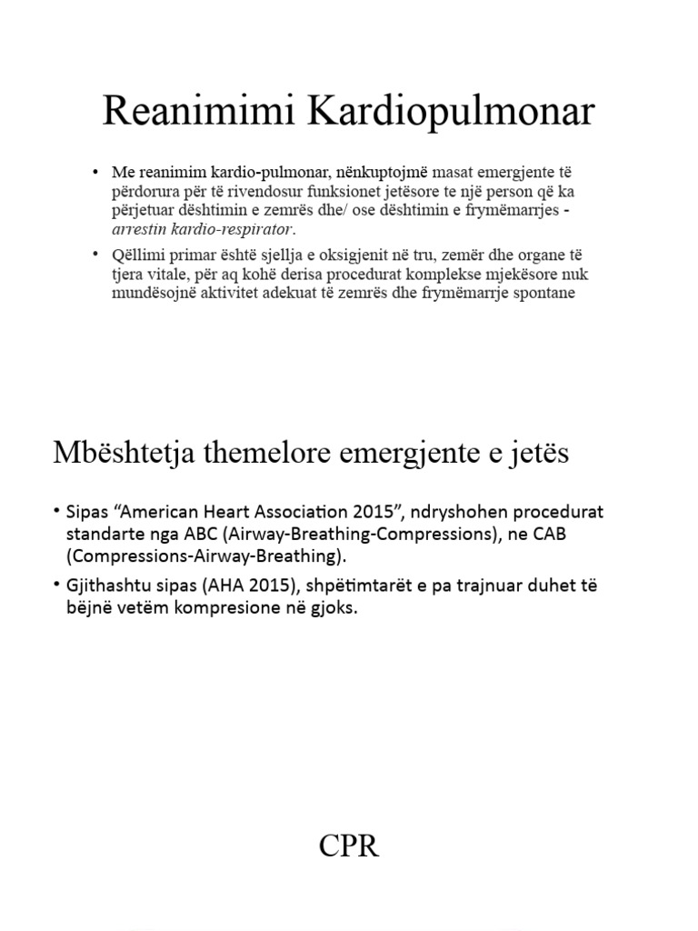 Reanimimi Kardiopulmonar: - Me Reanimim Kardio-Pulmonar, Nënkuptojmë | PDF