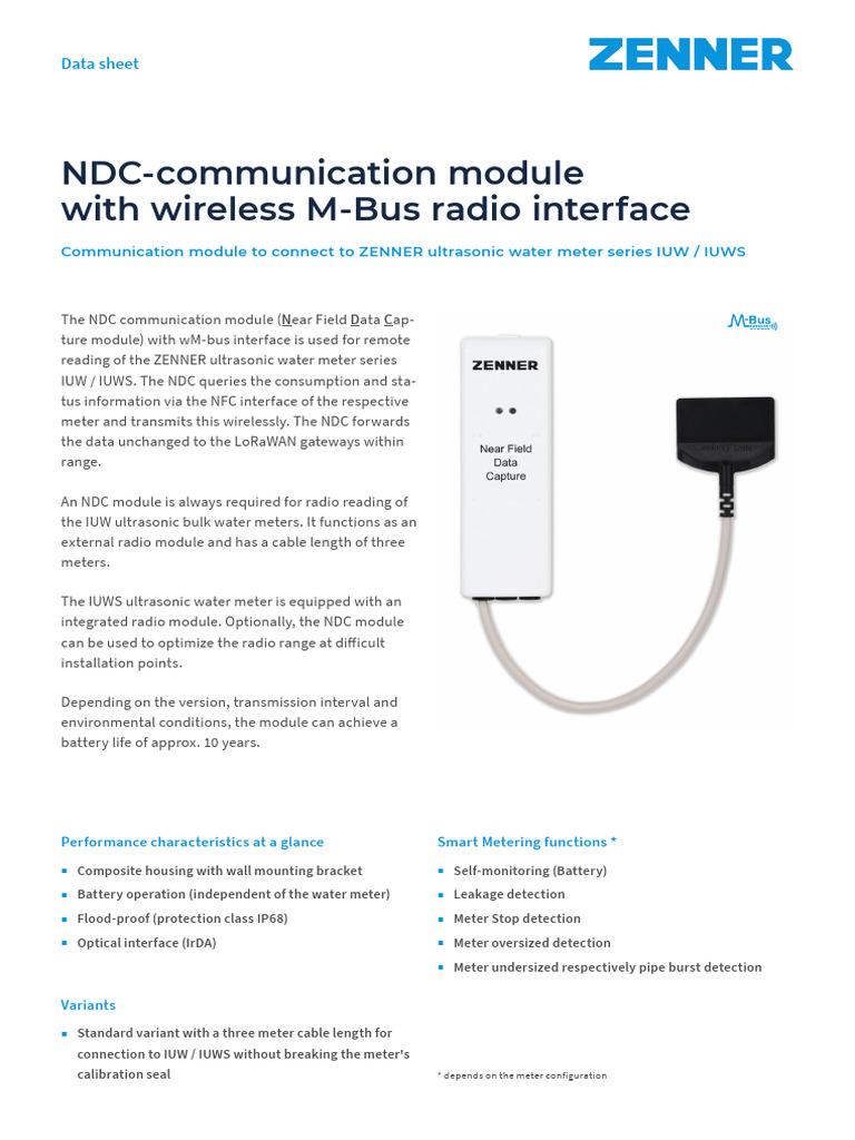 NDC Module for ZENNER Water Meters | PDF | Radio | Information And ...