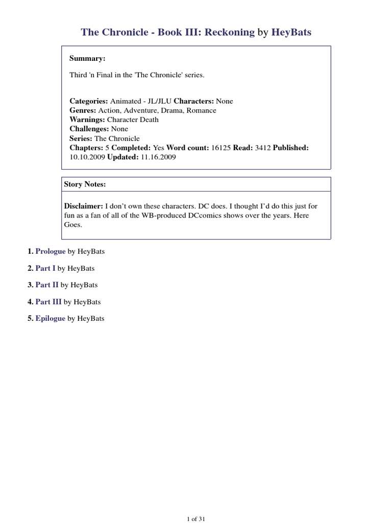 The Chronicle III: Reckoning Summary | PDF
