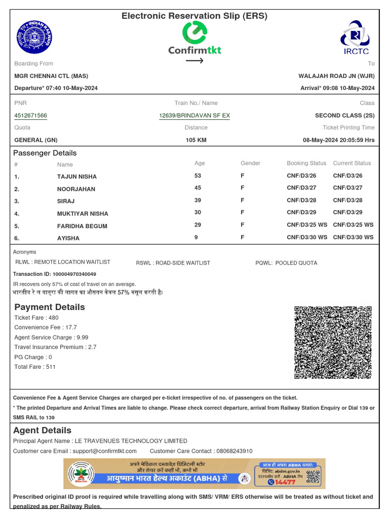 Train E-Ticket Instructions | PDF | Identity Document