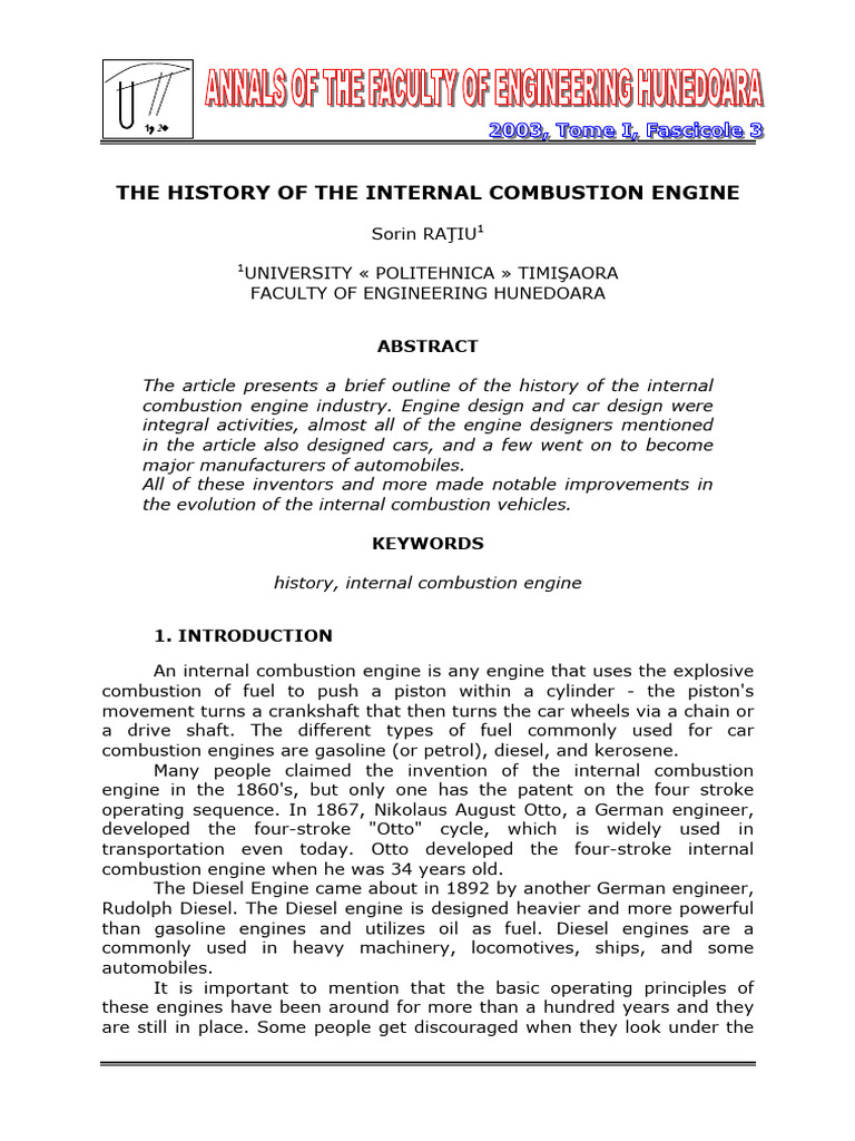 The History of The Internal Combustion e | PDF | Car | Internal ...